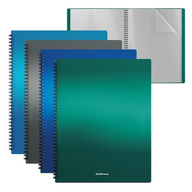 Папка файловая пластиковая на спирали ErichKrause Matt Ice Metallic, c 20 карманами, A4, ассорти