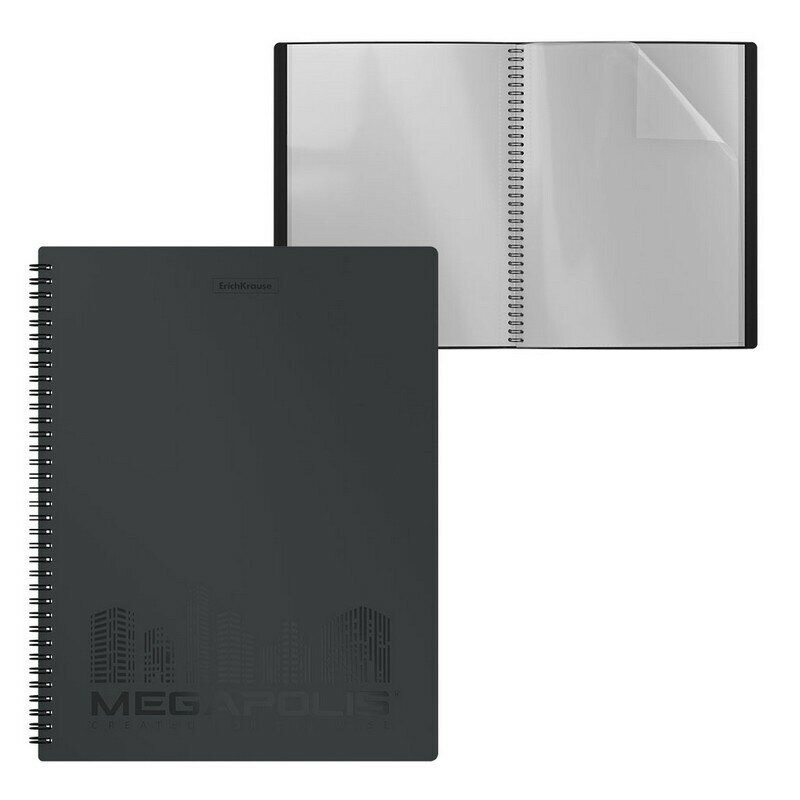 Папка файловая пластиковая на спирали ErichKrause MEGAPOLIS, c 40 карманами, A4, черный