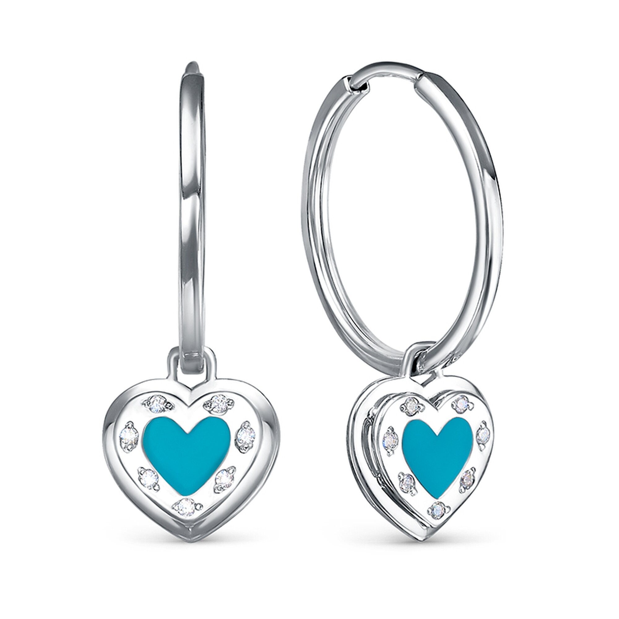 Серьги конго, трансформеры, серебро, 925 проба, родирование, фианит, эмаль