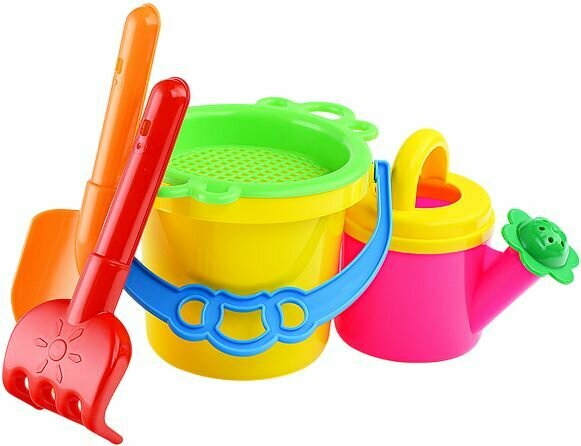 Песочный набор № 155, в комплекте ведерко 0,8 л, сито, совок, грабли и лейка, детские пластиковые игрушки для песочницы