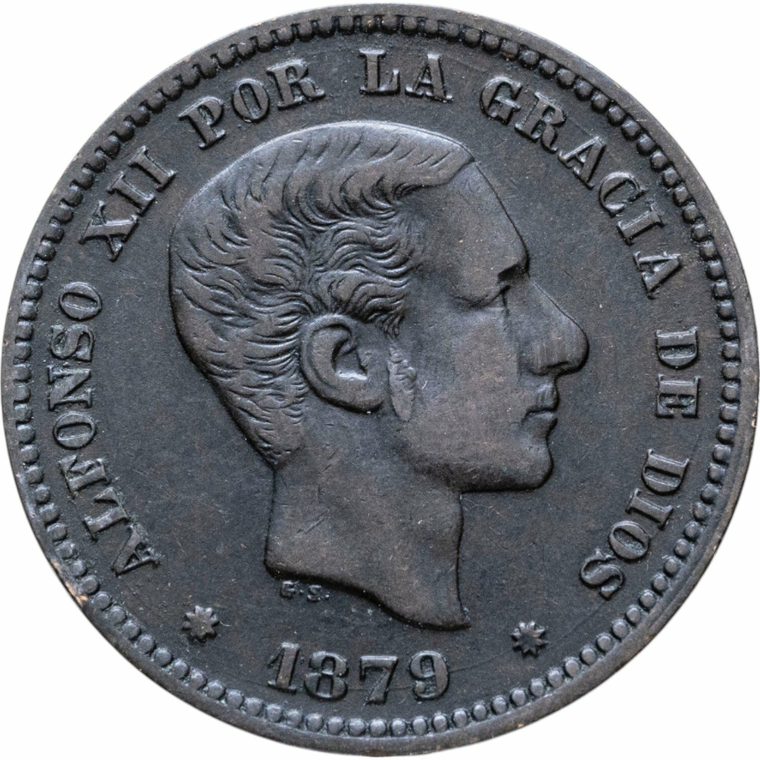 Испания 5 сентимо 1877, Бронза, в сохранности XF