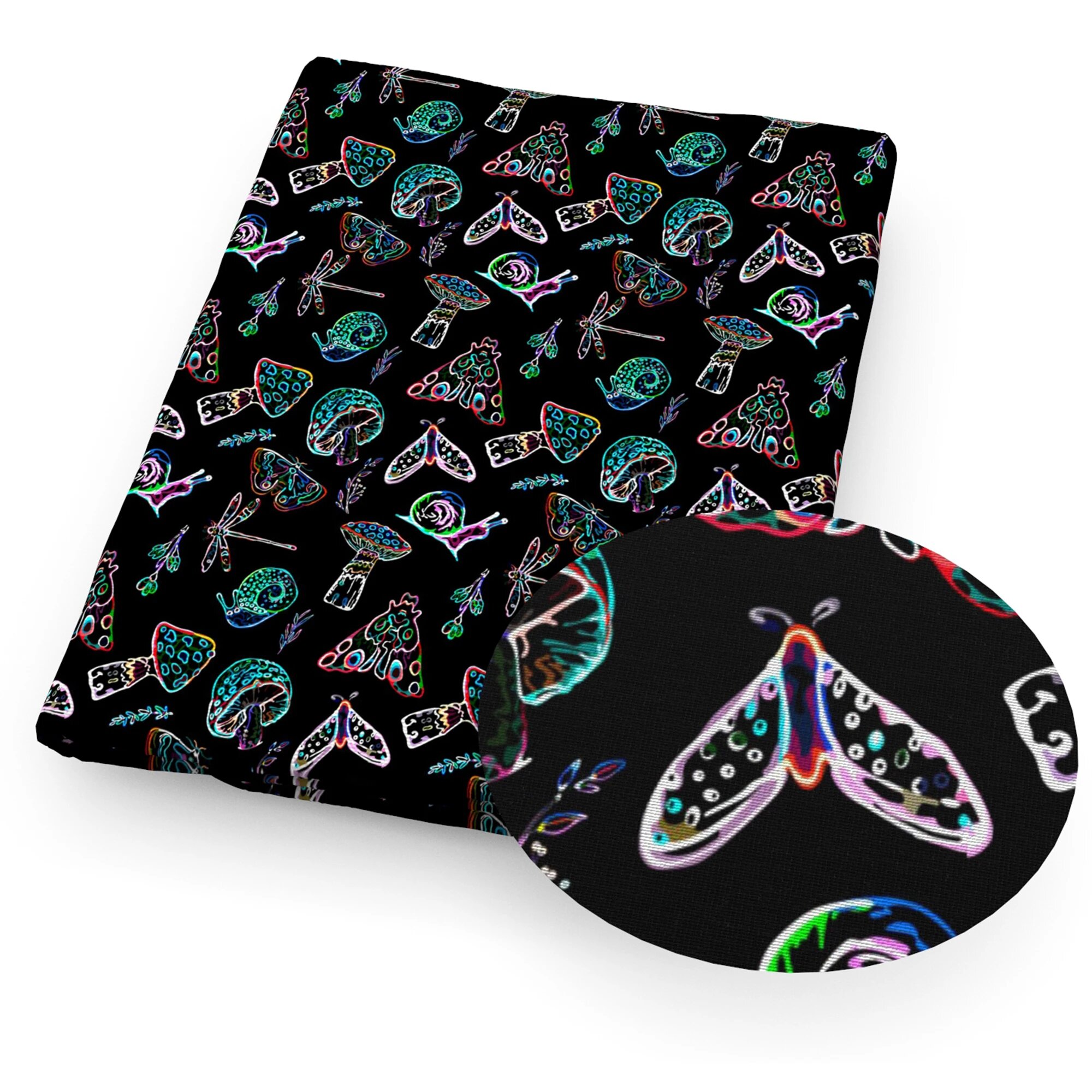 Черная грибная ткань полиэстер хлопок 50*145 см для шитья