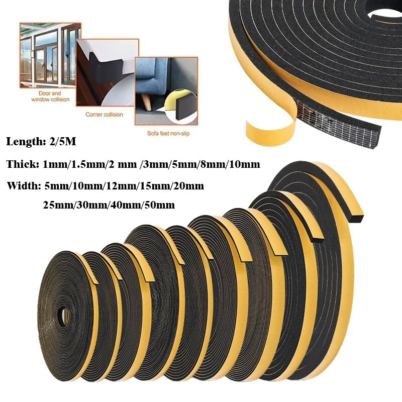 Резиновая самоклеящаяся уплотнительная лента 15mm, Thick 1mm Length 5M
