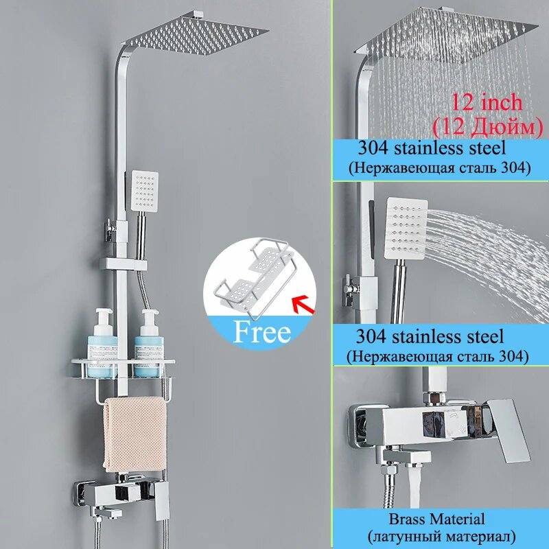 Хромированный смеситель для душа для ванной комнаты, высококачественный смеситель для ванны из нержавеющей стали, вращающийся и свободный подъем, нижний смеситель для душа, 3-Ways 12inch D