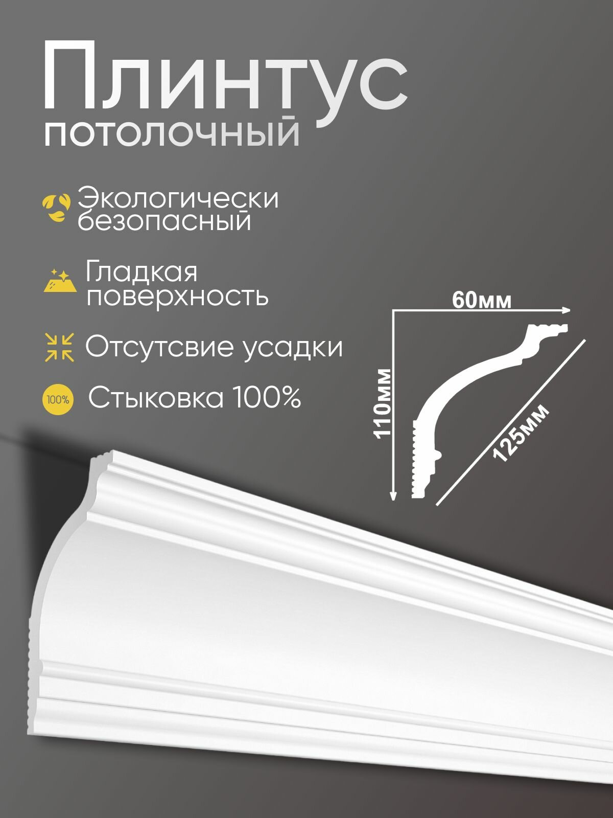 Плинтус потолочный 15 шт GLANZEPOL 200 см пенополистирол, белый GPX21