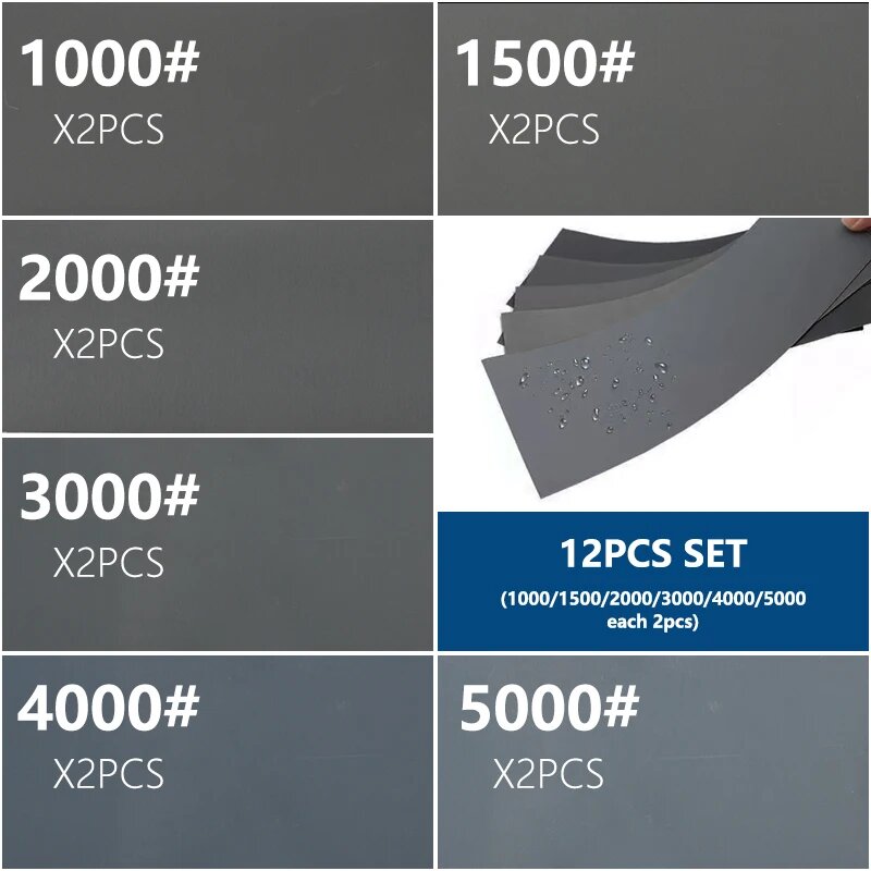 XCAN Шлифовальная бумага 12 шт, 1000-5000 зернистость