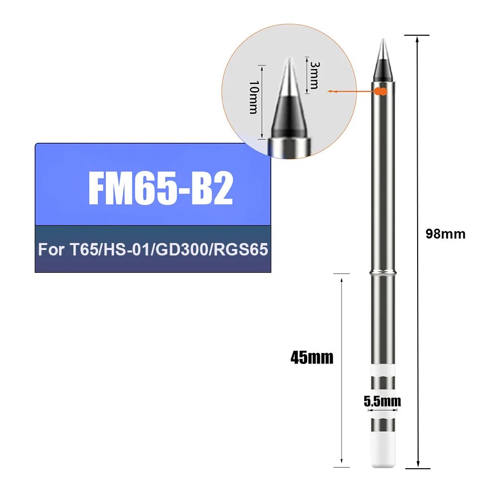 FMchip FM65 T65 Паяльные жала 5,5-6 Ом Высококачественные черные головки для T65 GVDA300 HS01 SH72 FM03 Сменное жало для паяльника