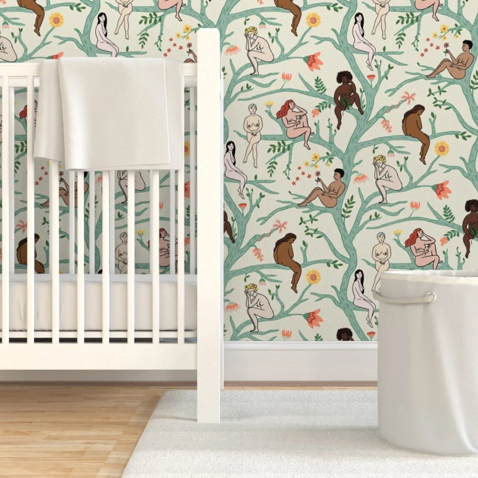 Бирюзовые бумажные обои Pixel&Wall "Женщины в деревьях", Non-Woven Wallpaper, 50cm x 300cm