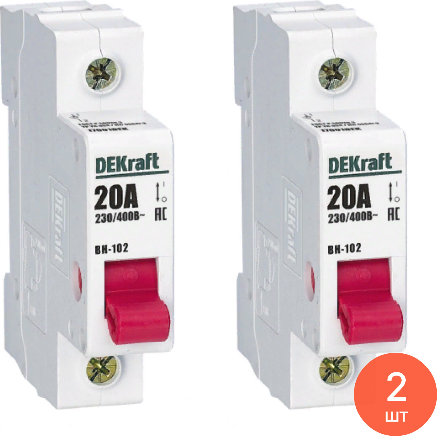 Выключатель нагрузки DEKraft / ДеКрафт ВН-102 1P 20A, 17001DEK / разъединитель (комплект из 2 шт)