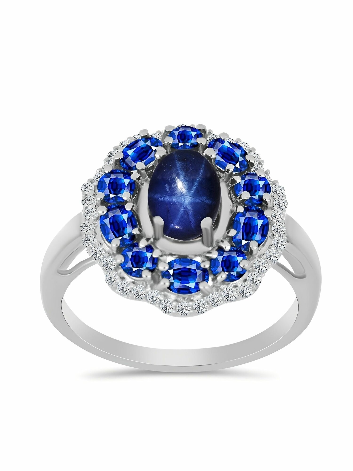 Кольцо тонкое, серебро, 925 проба, родирование, сапфир