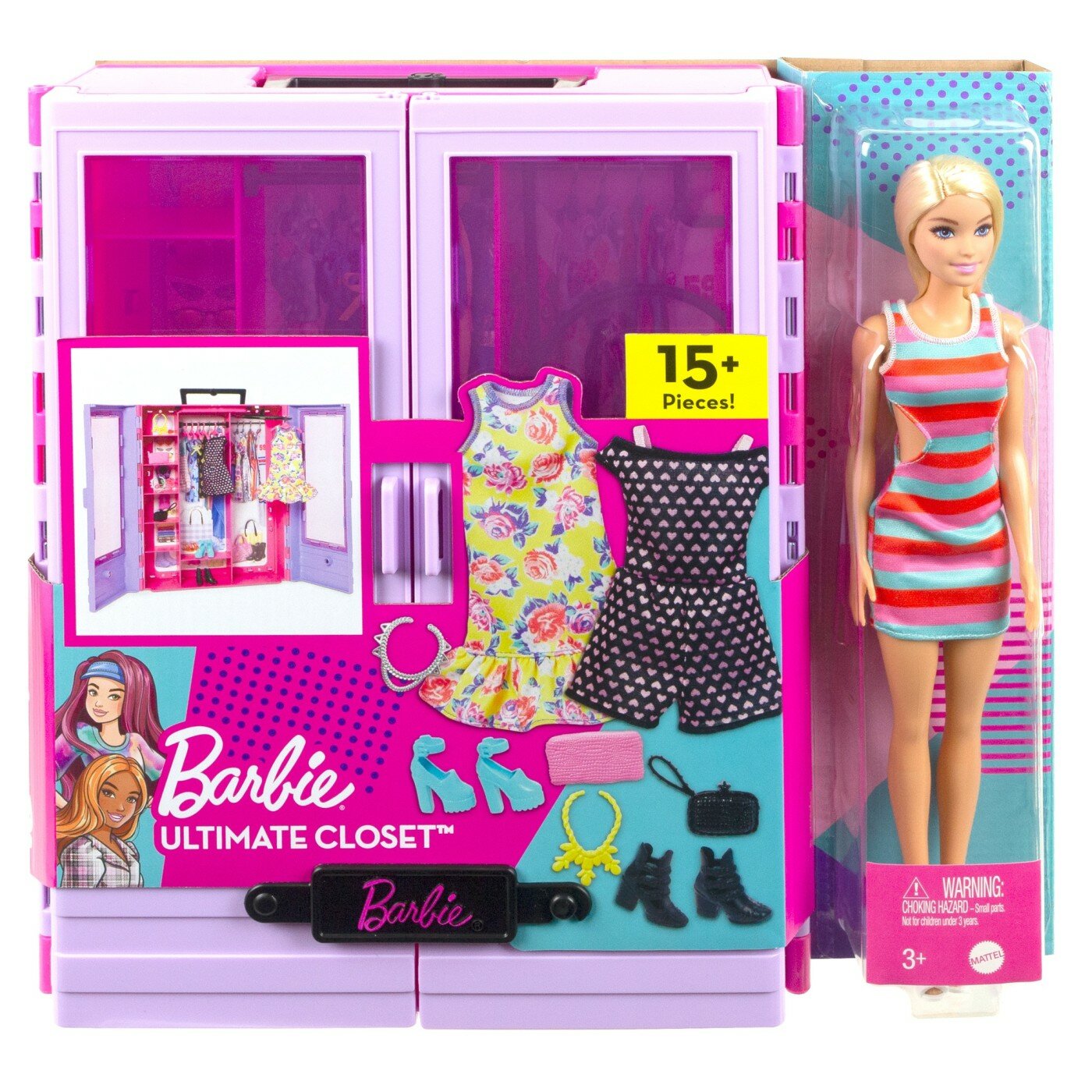 Игровой набор Mattel Barbie New Ultimate Closet Шкаф с гардеробом и куклой Барби HJL66, фиолетовый