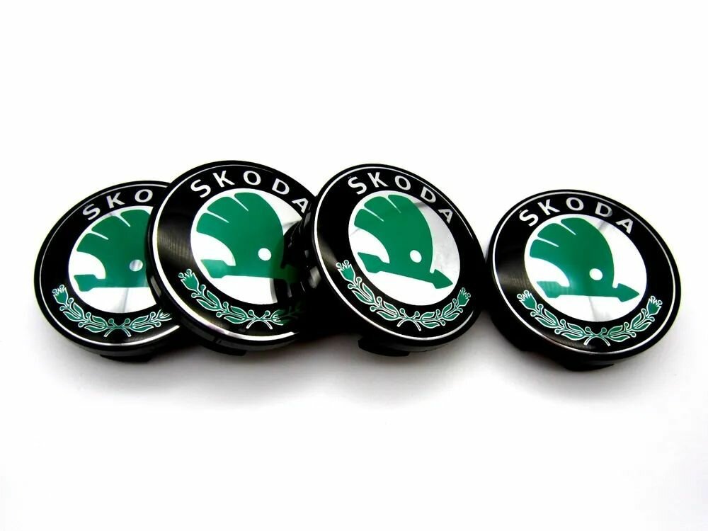Колпачки заглушки на литые диски СКАД Шкода, 56/51/12 мм, зеленые 4 шт.