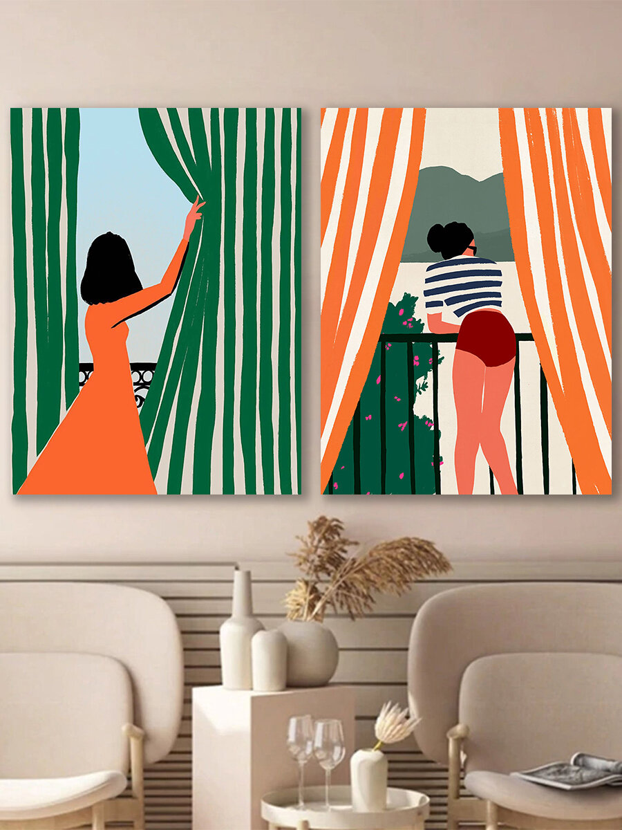 Модульные картины на стену / диптих - "Девушки, абстракция", картина 2 шт, модуль 40х60 см