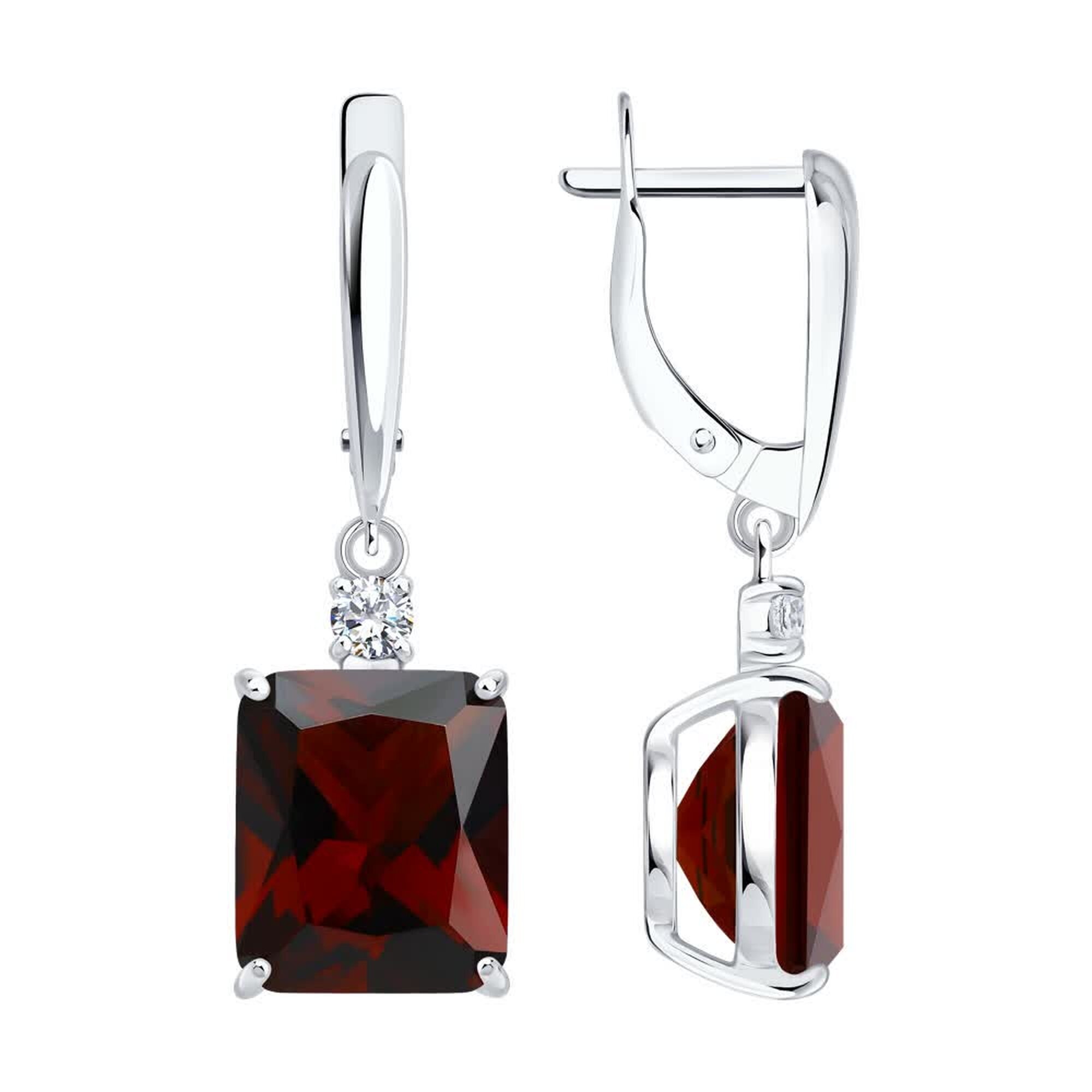 Серьги, серебро, 925 проба, родирование, гранат, фианит