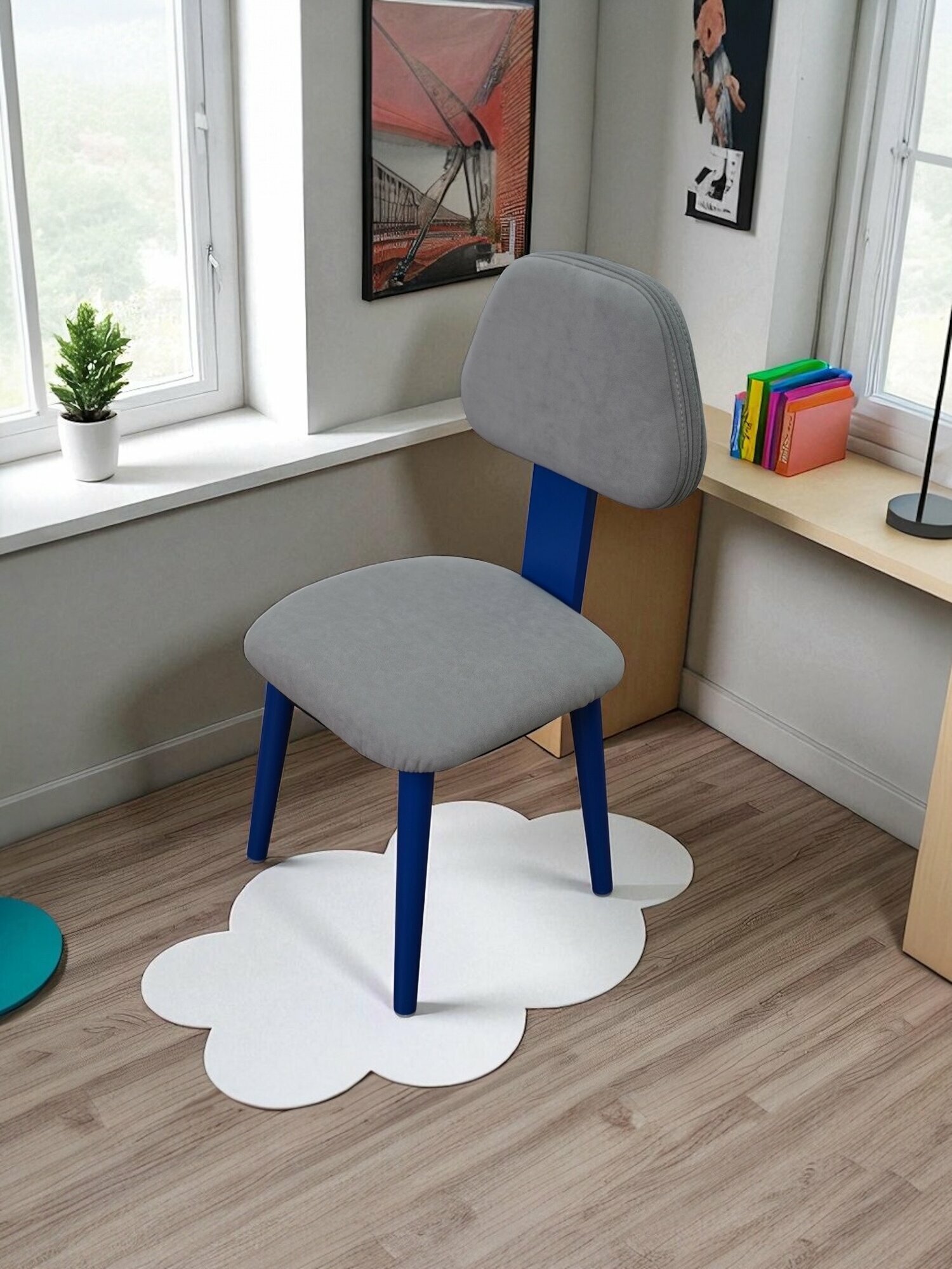 Стульчик детский Непоседа серый, синие ножки, рост ребенка 120-135 см, камебель