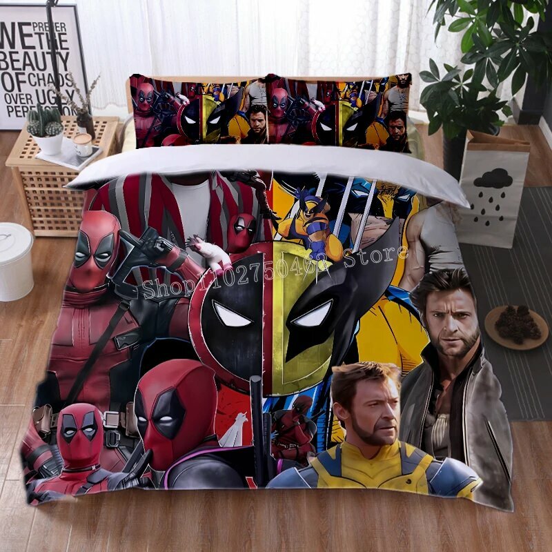 Комплект постельного белья MINISO Росомаха и Дэдпул, 4, EU Single-135x200cm, Унисекс