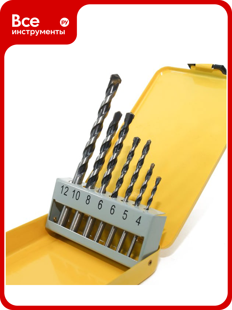 Набор сверл по бетону, 7 шт, 4-12 мм Pobedit 4450007, сталь, для бетона