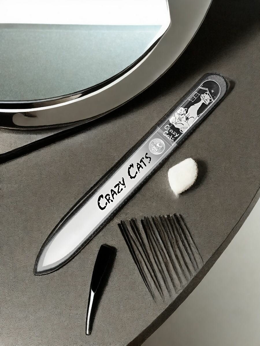 Пилка стеклянная Bohemia (135 мм) двусторонняя, с 3D рисунком "белая кошка с котятами".