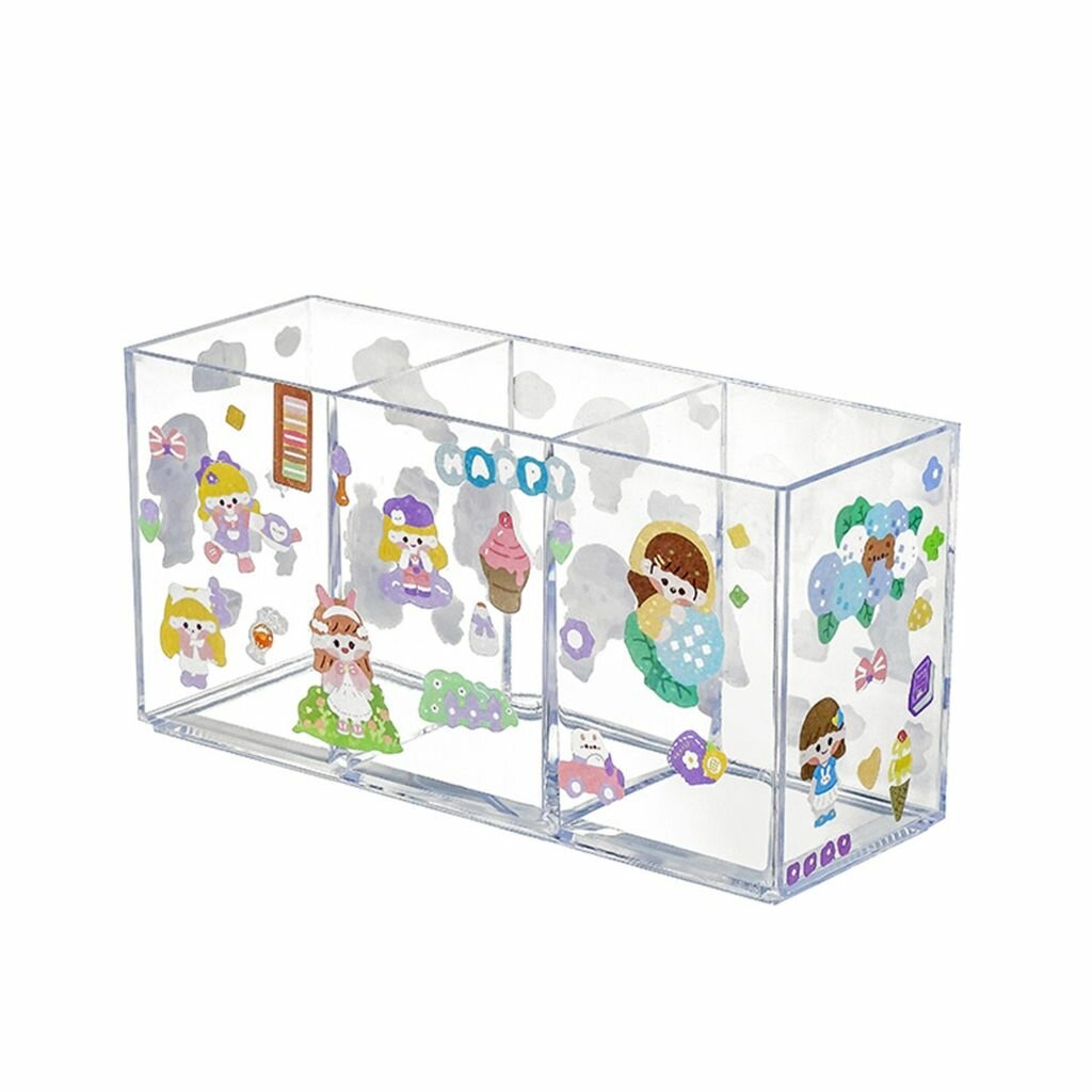 Настольный держатель для ручек большой емкости, коробка для хранения-наклейка, тюбик с тремя сетками, цвет и стиль случайной доставки