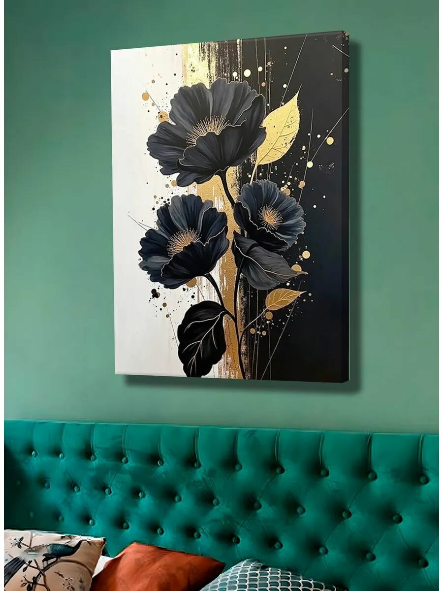 Картина "Танец золотых лепестков", галерейная 50х70см 1шт, на деревянном подрамнике