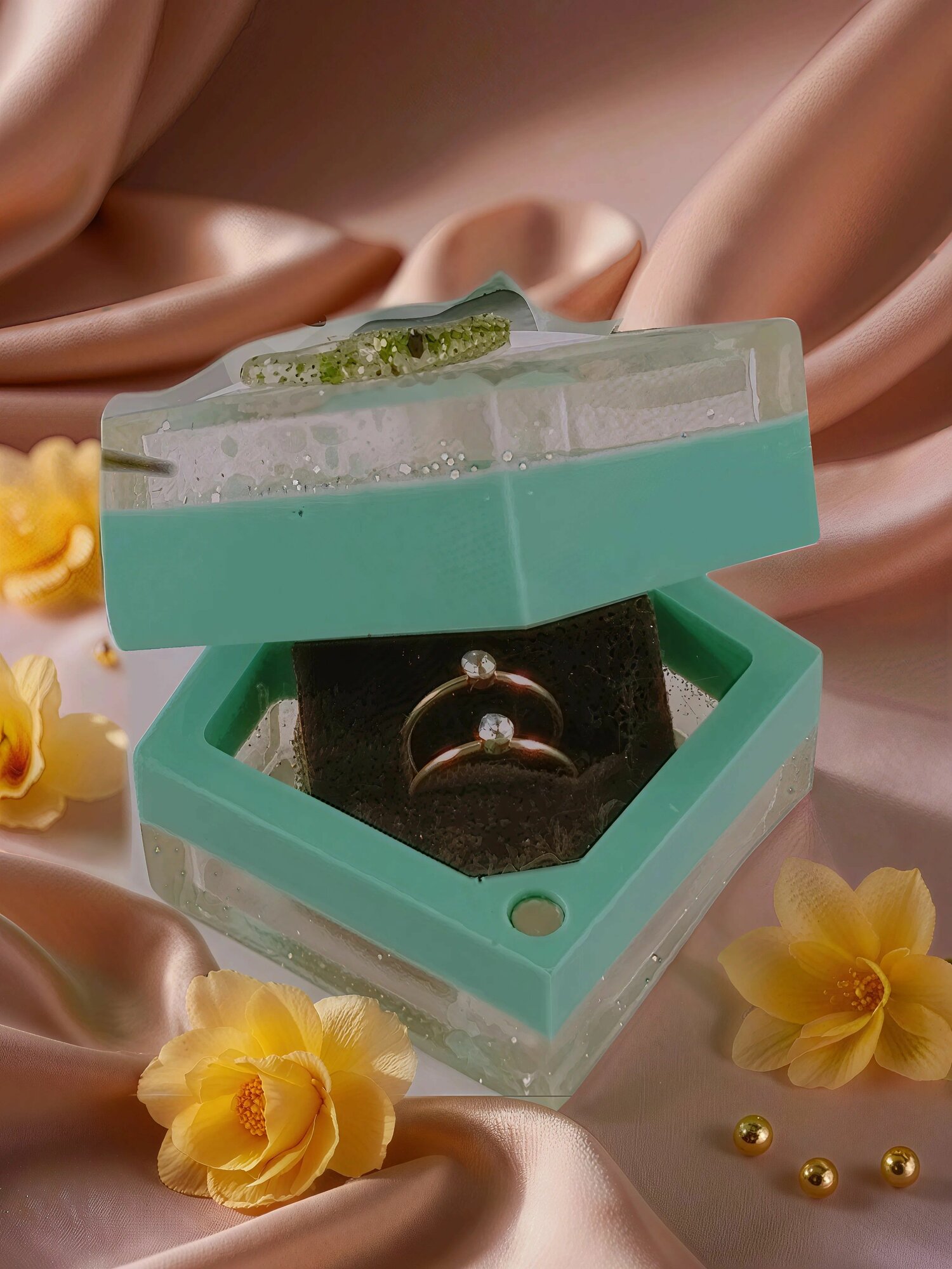 Красивая шкатулка из эпоксидной смолы, 5х7 см. Мини-органайзер для хранения бижутерии. Подарок на День Рождения