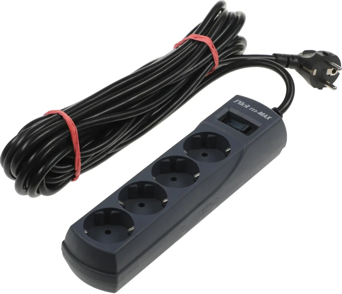 Сетевой фильтр Pilot m-MAX серый, длина 7 м, 4 розетки, 3300 ВA