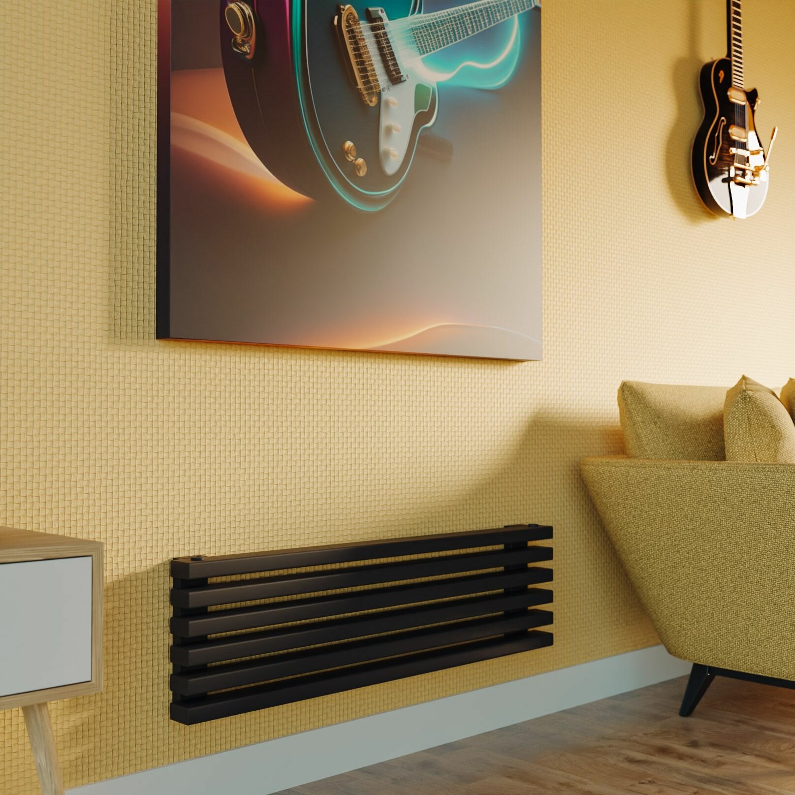 Cardea 60х30 ZN - горизонтальный напольный трубчатый радиатор шириной 750 мм, 6 секций, черный