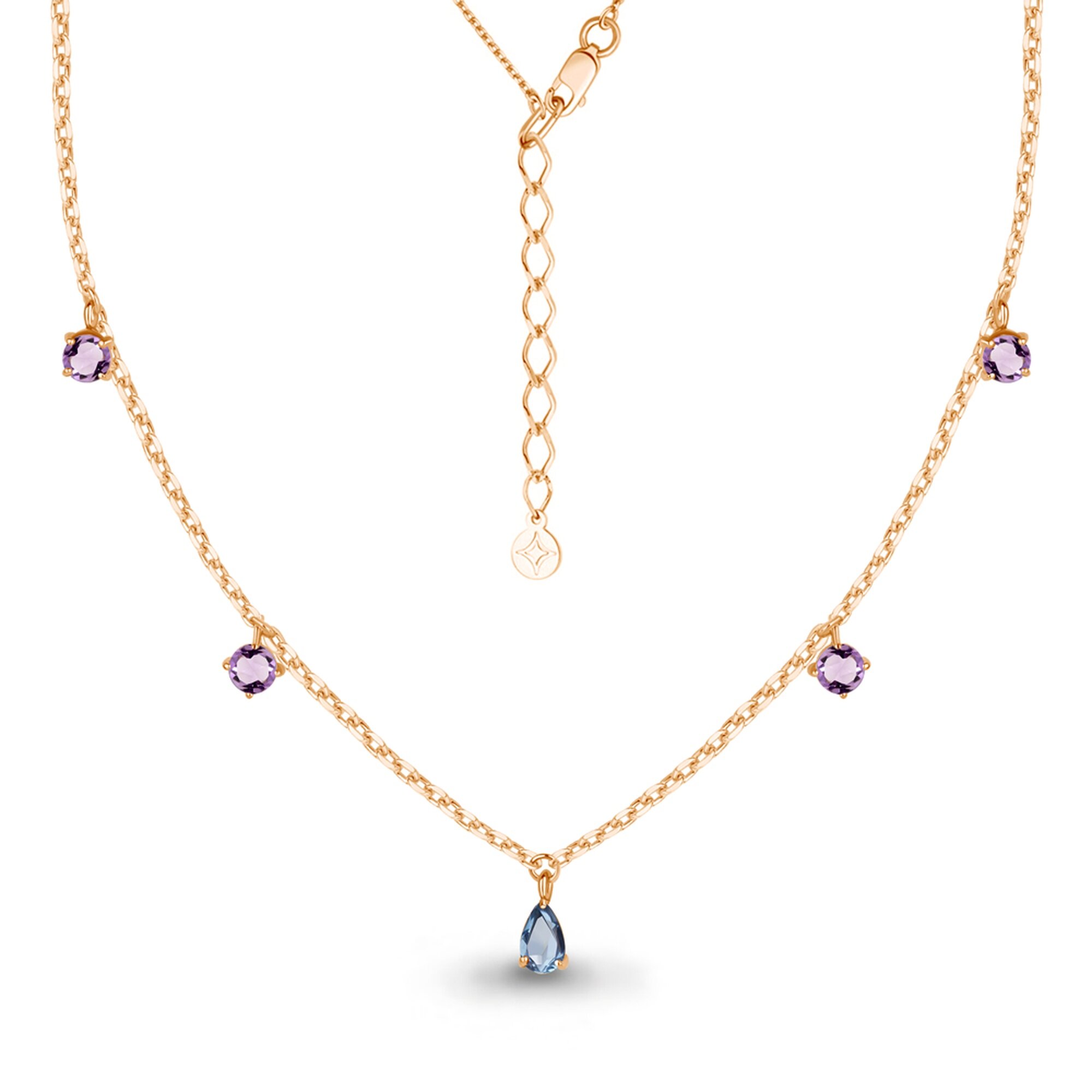 Колье, серебро, 925 проба, золочение, аметист, топаз
