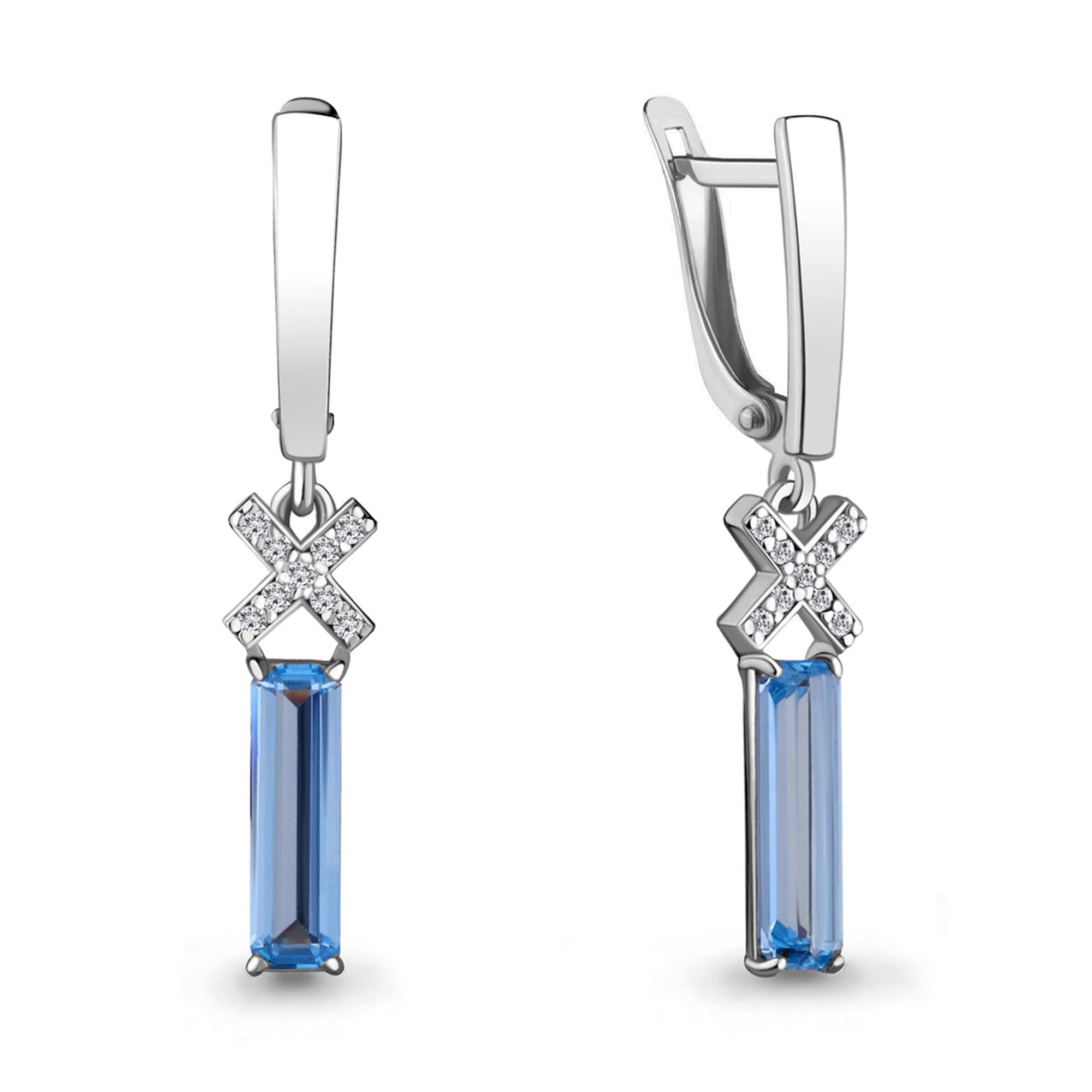 Серьги, серебро, 925 проба, родирование, топаз, фианит