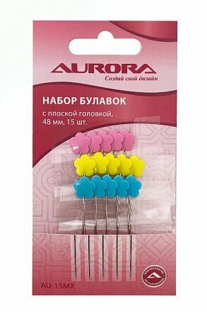 Набор булавок цветочек Aurora 48 мм, 15 шт, разноцветные AU-15MX