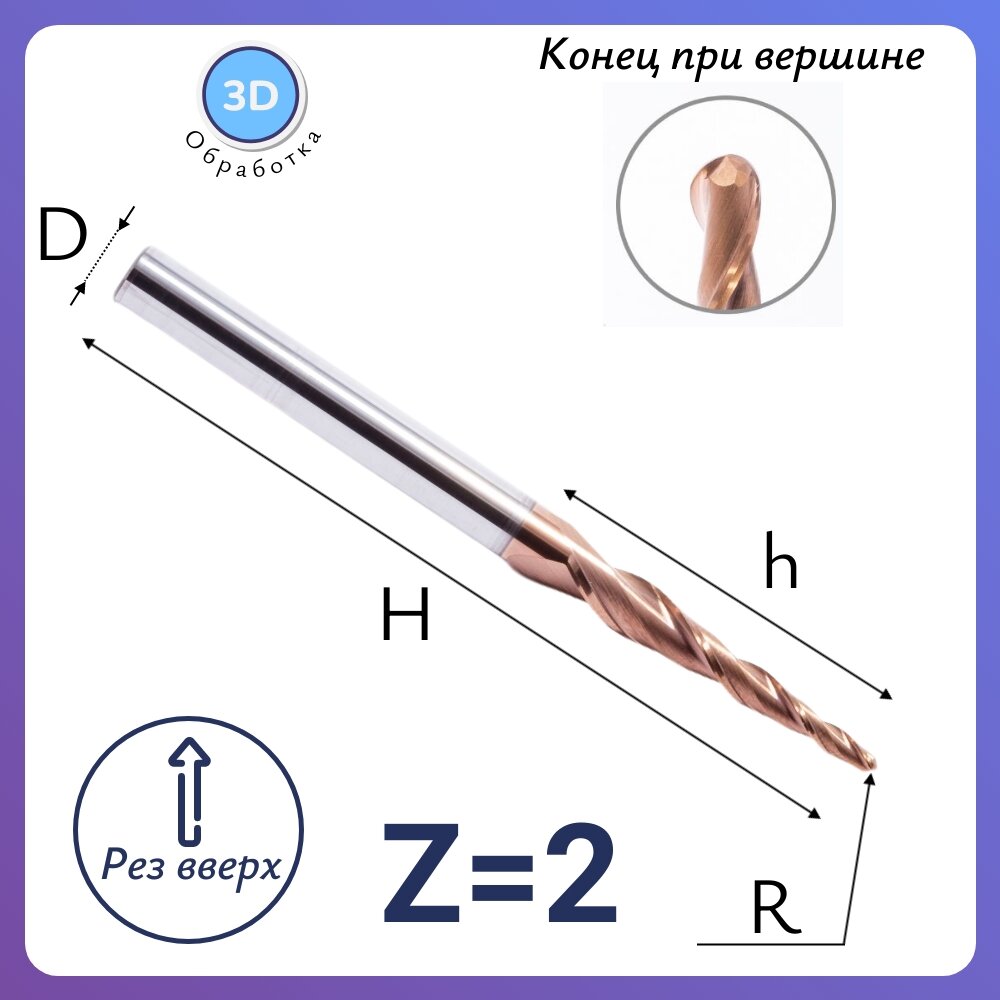 Фреза конусная двухзаходная сферическая для станков с ЧПУ R3,0х70Х120х8