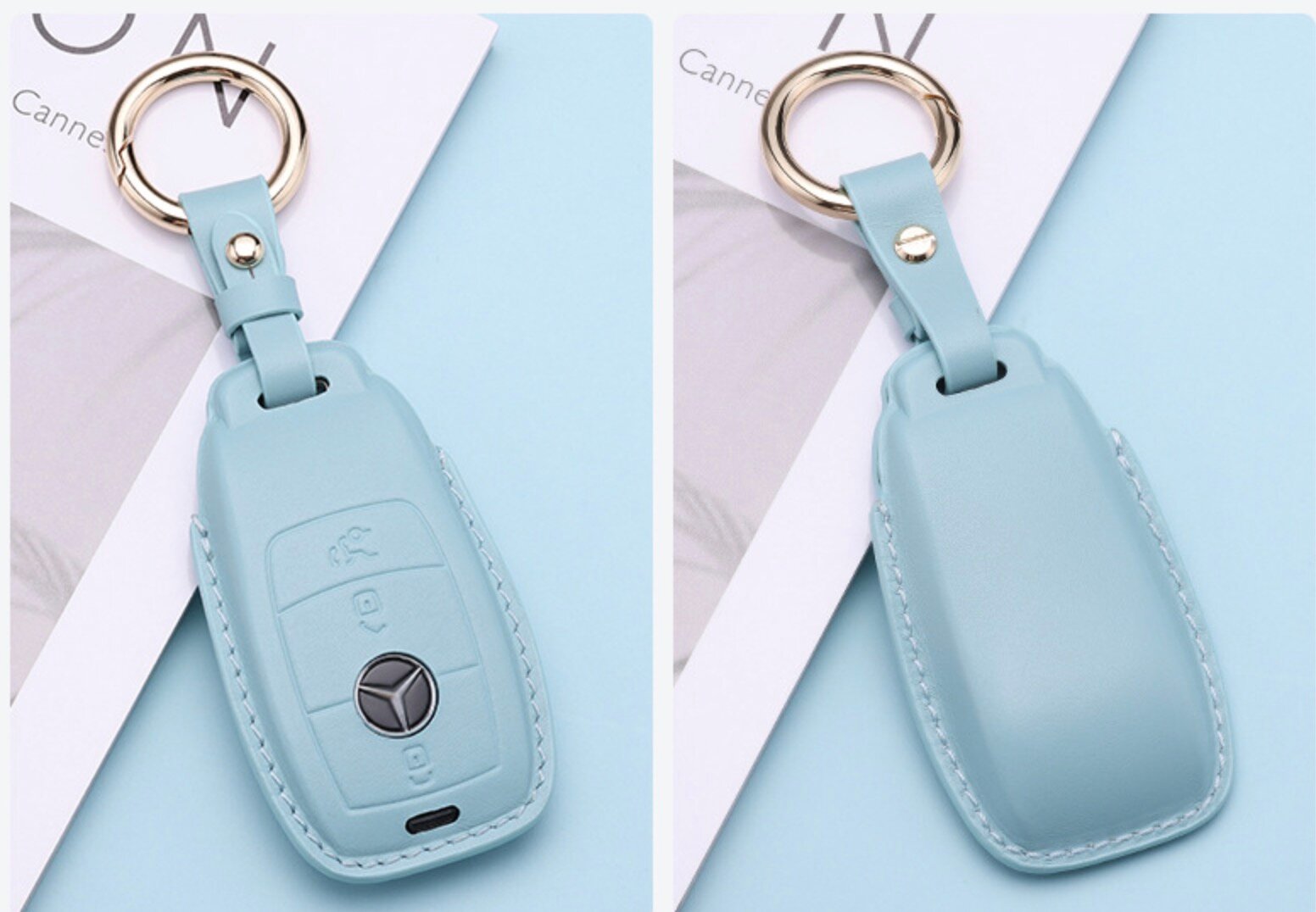 Противоударный защитный яркий чехол MyPads - SKE008 голубой цвет из натуральной кожи кейс для автомобильного смарт ключа Mercedes-Benz E-Класс C S.