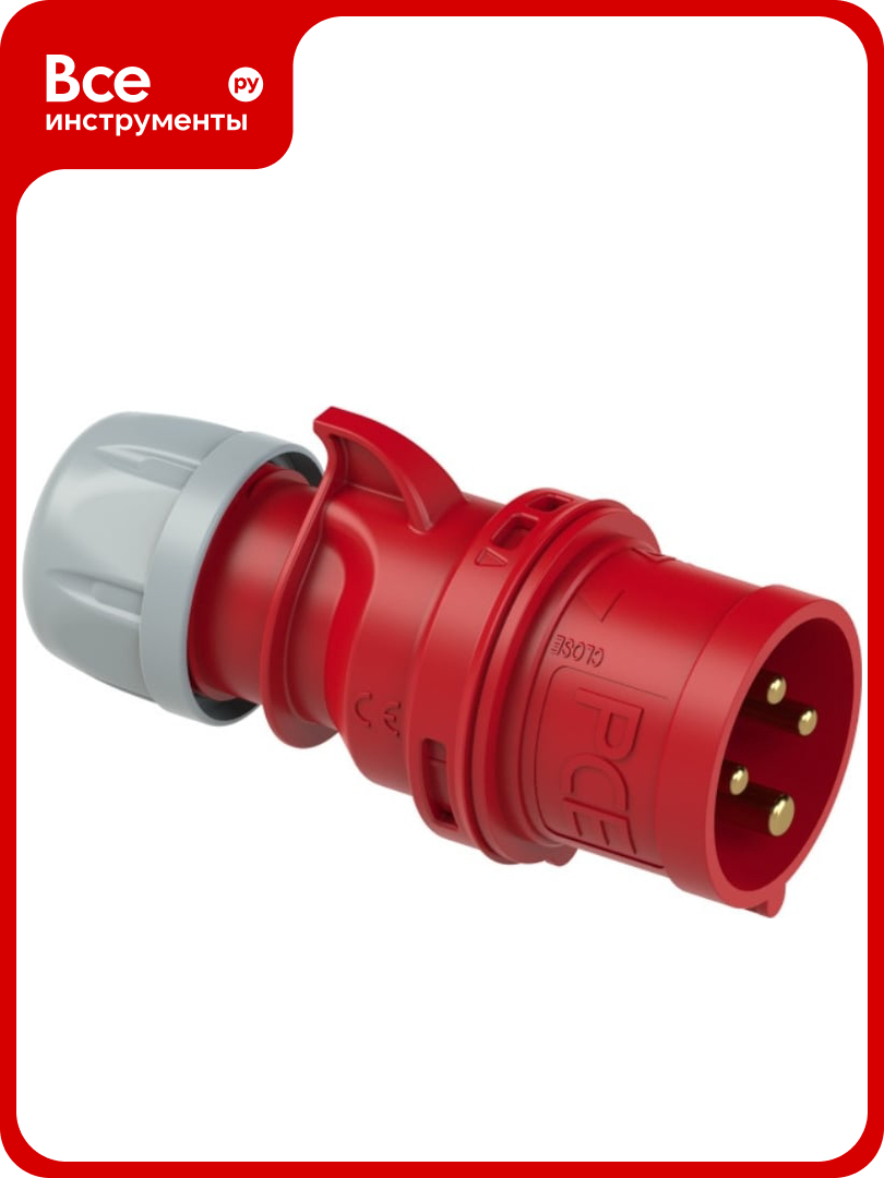 Кабельная вилка PCE с корпусом из полиамида, полюса и заземление, защищённый IP44, серо‑красный цвет, для электросетей