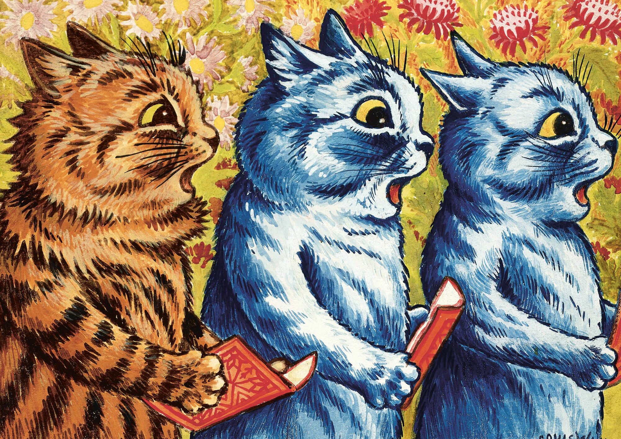 Постер. Кошачьи миры. Луис Уэйн. Три поющих кота. Формат А3.