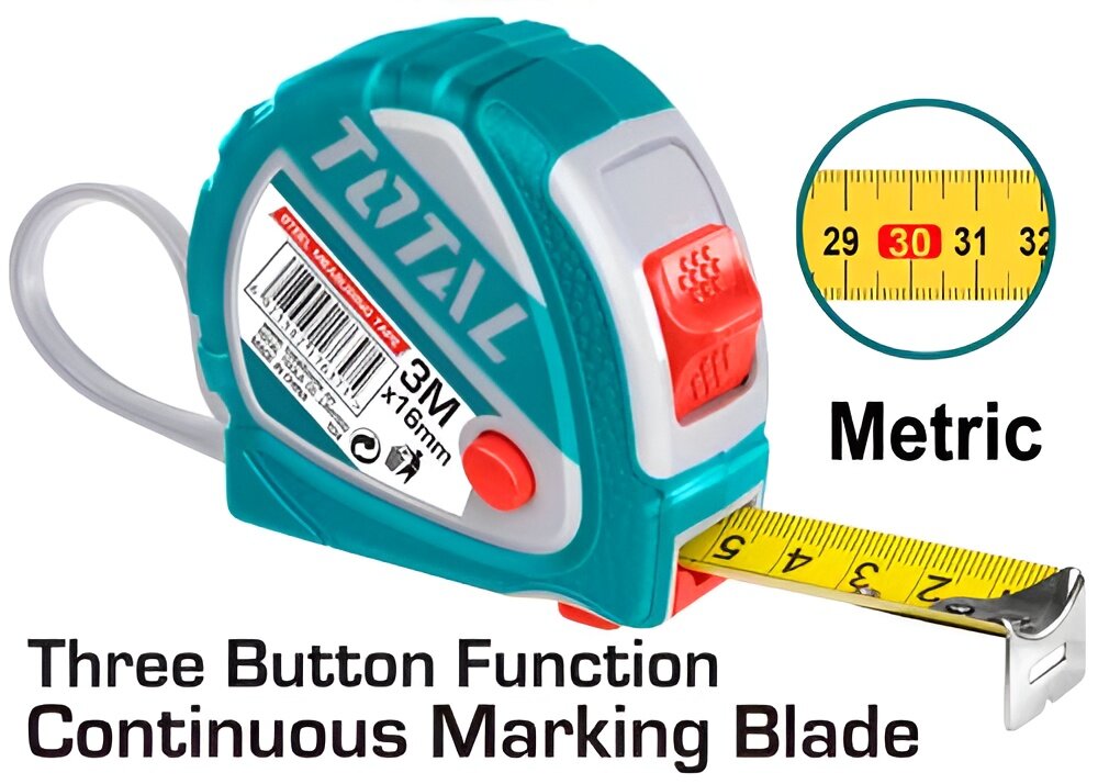 Рулетка строительная измерительная 3м. х16мм. TOTAL TMT126031M