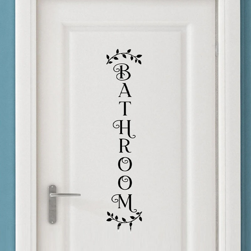 Наклейка на стену ванной комнаты, табличка на дверь "Ванная" с декоративным листом, самоклеящаяся настенная наклейка из ПВХ для ванной комнаты, спальни, домашнего декора, съёмная настенная наклейка
