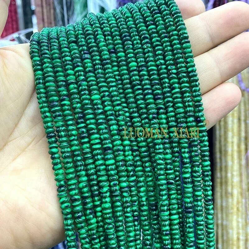Натуральные бусины LUOMAN XIARI темно-зелёный халцедон 2x4 мм Изумрудный, 2x4mm 74-79pcs, malachite