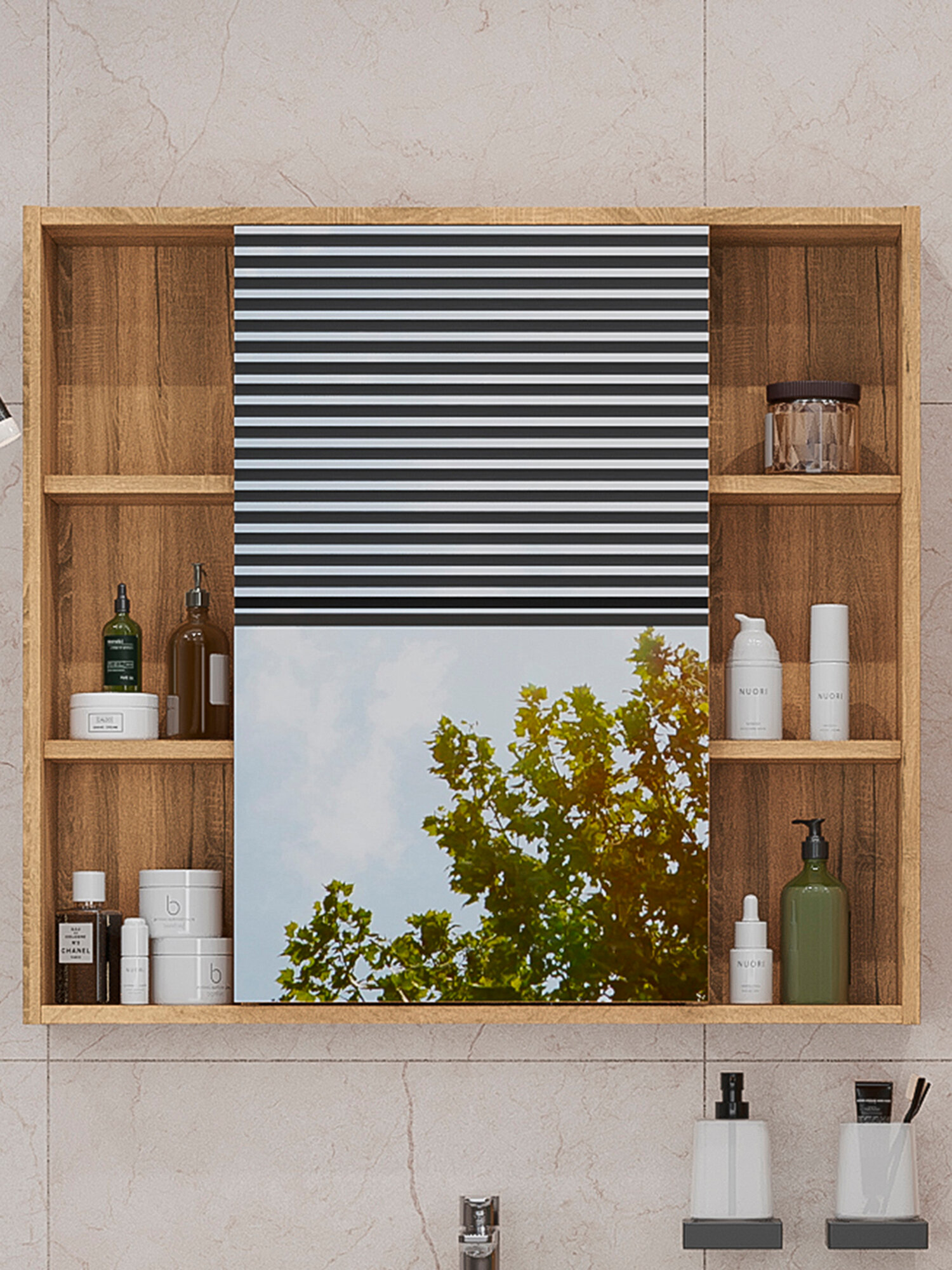 Шкаф-зеркало Vannika Kanna 100 для ванной комнаты, дуб вотан