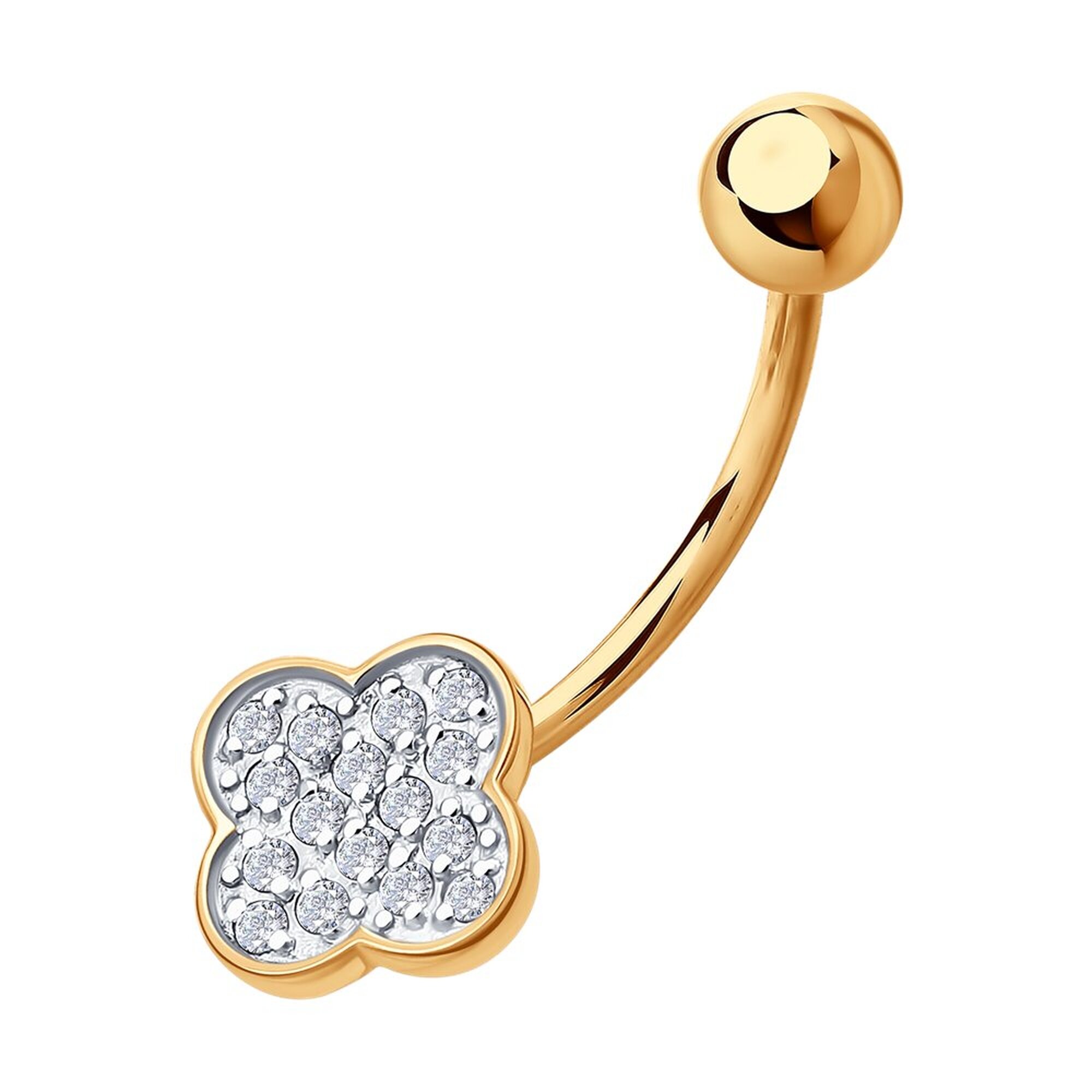 Пирсинг в пупок, красное золото, 585 проба, фианит