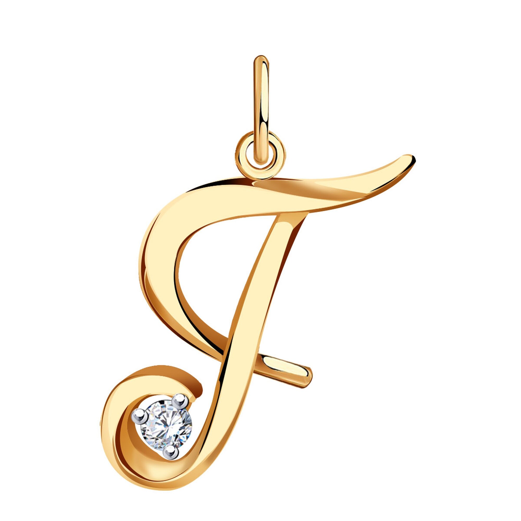 Подвеска, красное золото, 585 проба, фианит