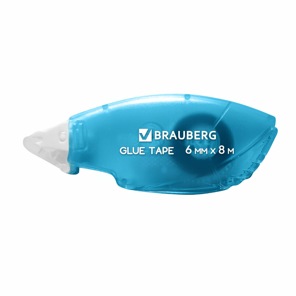 Клей-лента BRAUBERG STANDARD, 6 мм х 8 м, корпус матовый голубой, блистер, 273027, 273027