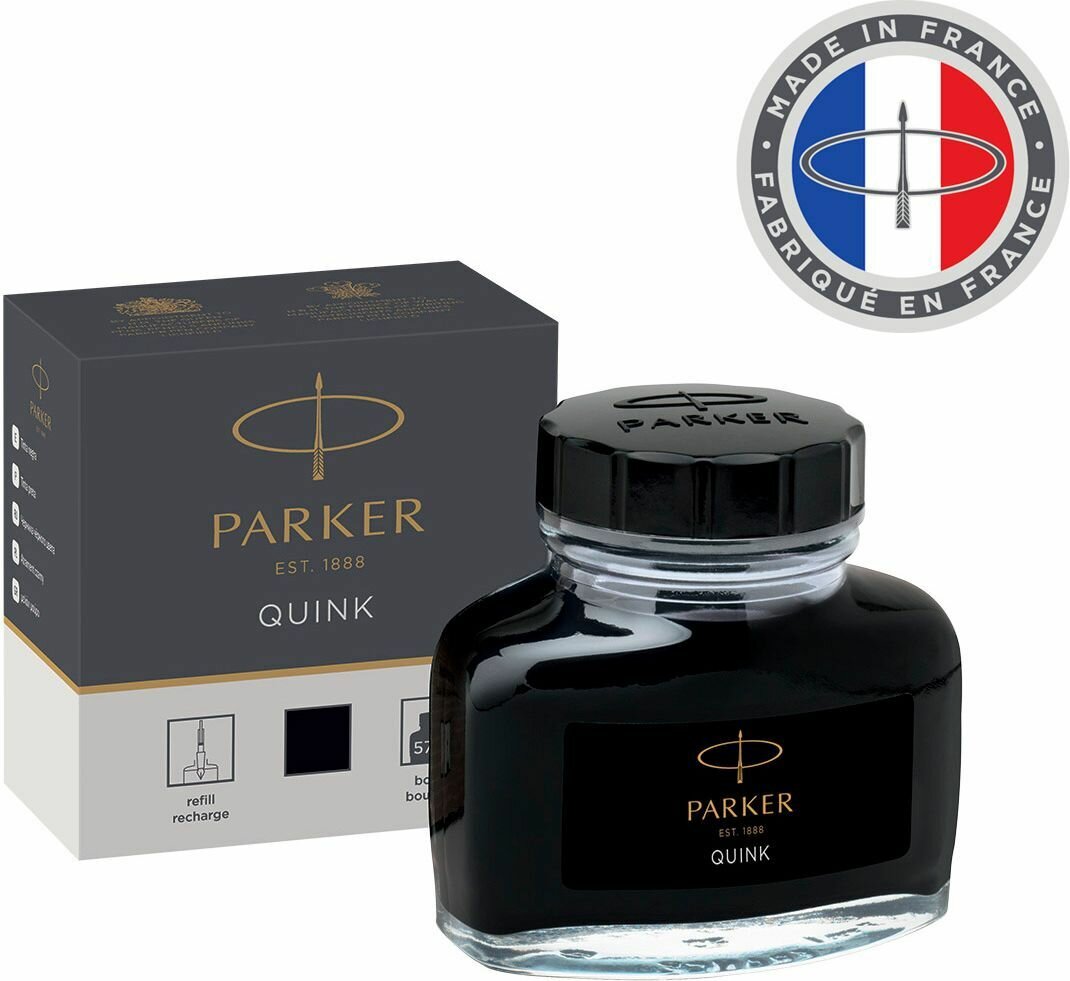 Чернила Parker черные насыщенные 57 мл для перьевых ручек долговечные и яркие