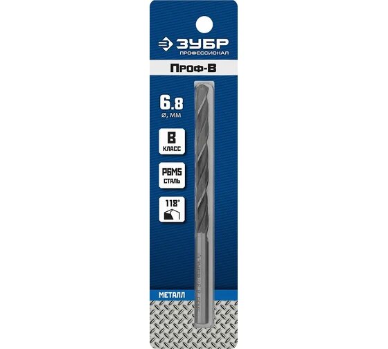 Сверло по металлу ЗУБР Профессионал сталь Р6М5, 6.8х109 мм 29621-6.8
