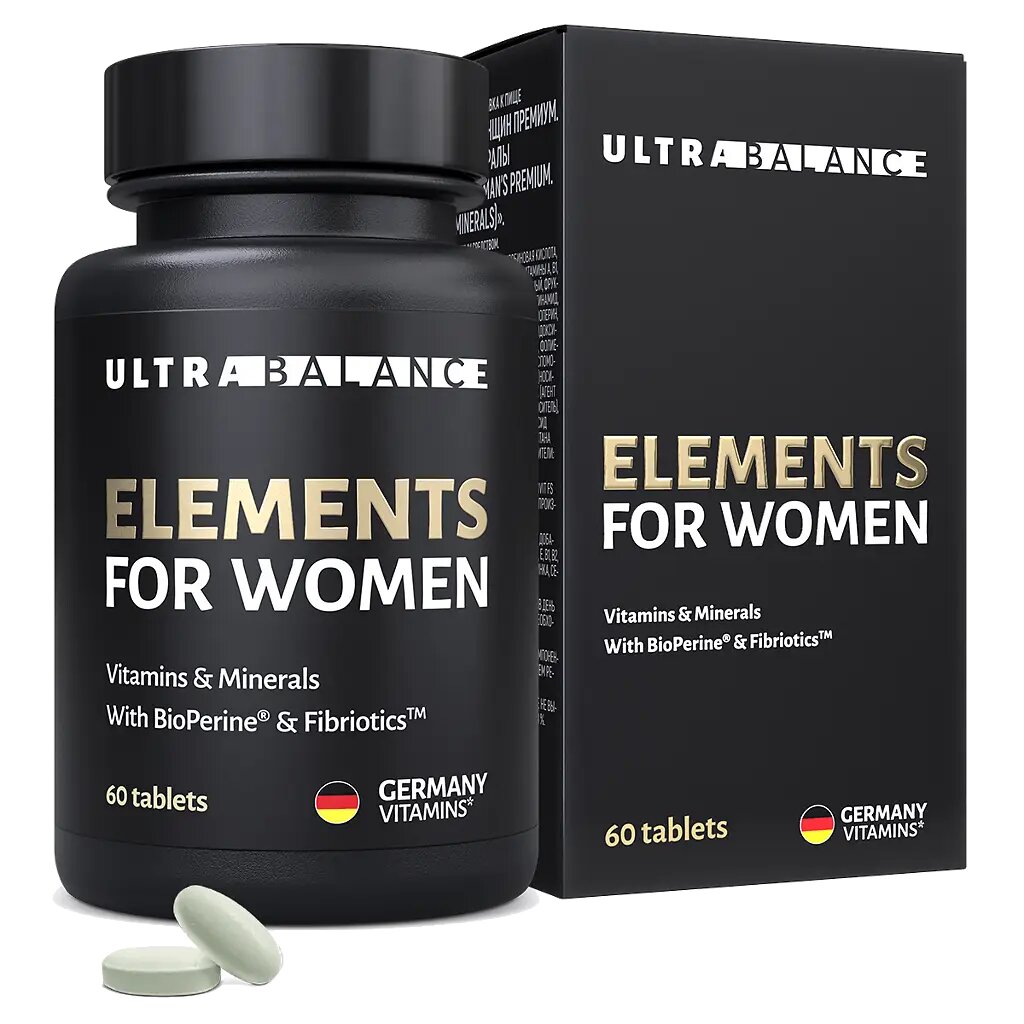 Элементы для женщин Премиум Витамины и минералы / Elements for Womens Premium Vitamins & Minerals UltraBalance таблетки массой 950 мг 60 шт