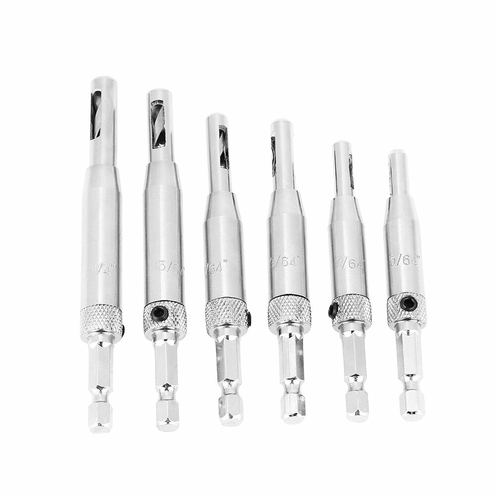 Набор из 6 самоцентрирующихся сверл для дверных петель шкафов и дверей, диаметр сверла 5/64, 7/64, 9/64, 11/64, 13/64, 1/4 дюйма.