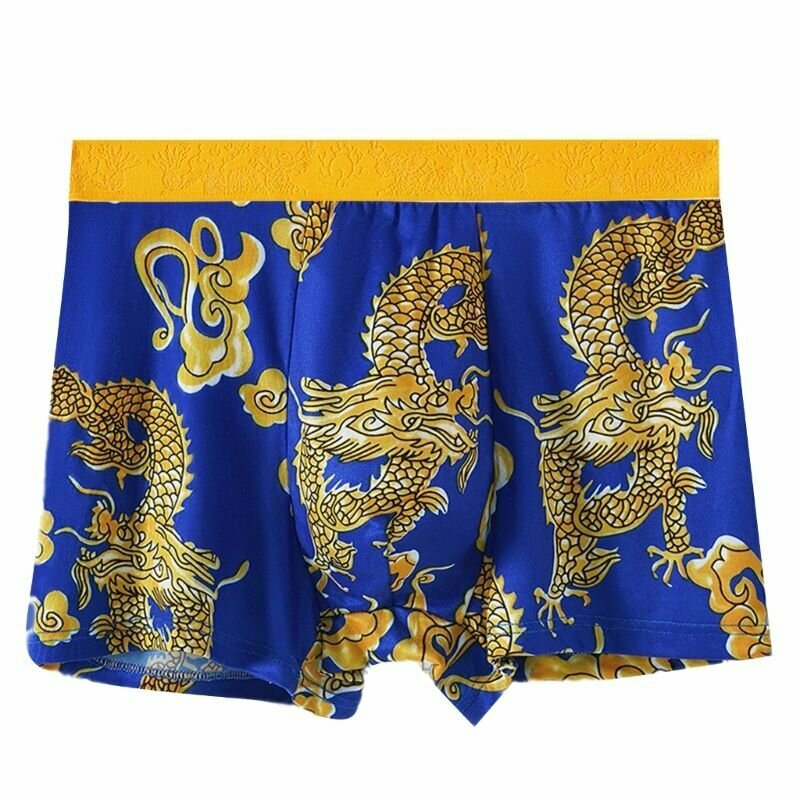 Мужское нижнее белье с принтом дракона-Синий-L