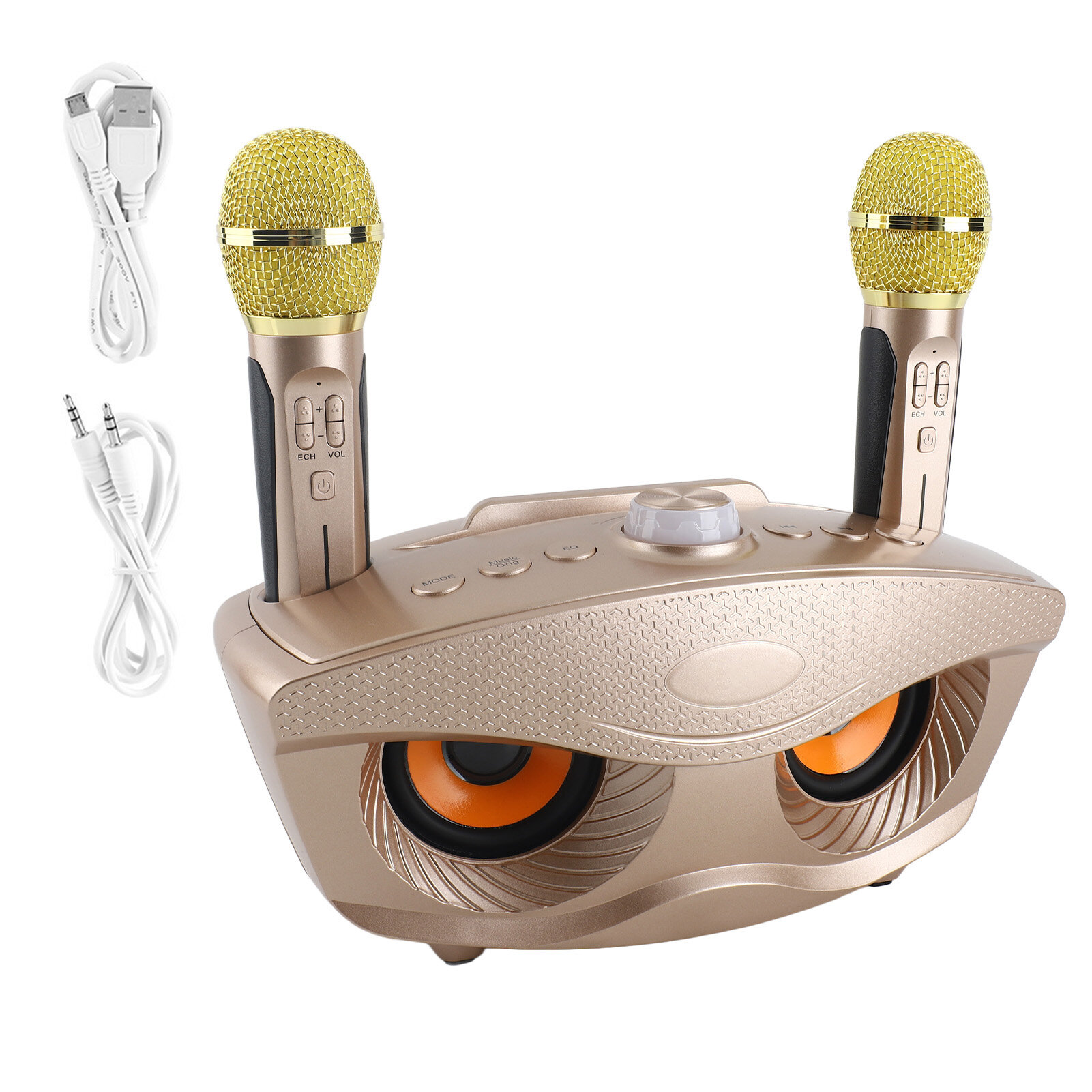 Bluetooth -динамик Home Ktv Karaoke Bluetooth -динамик с двумя микрофонами (золото)