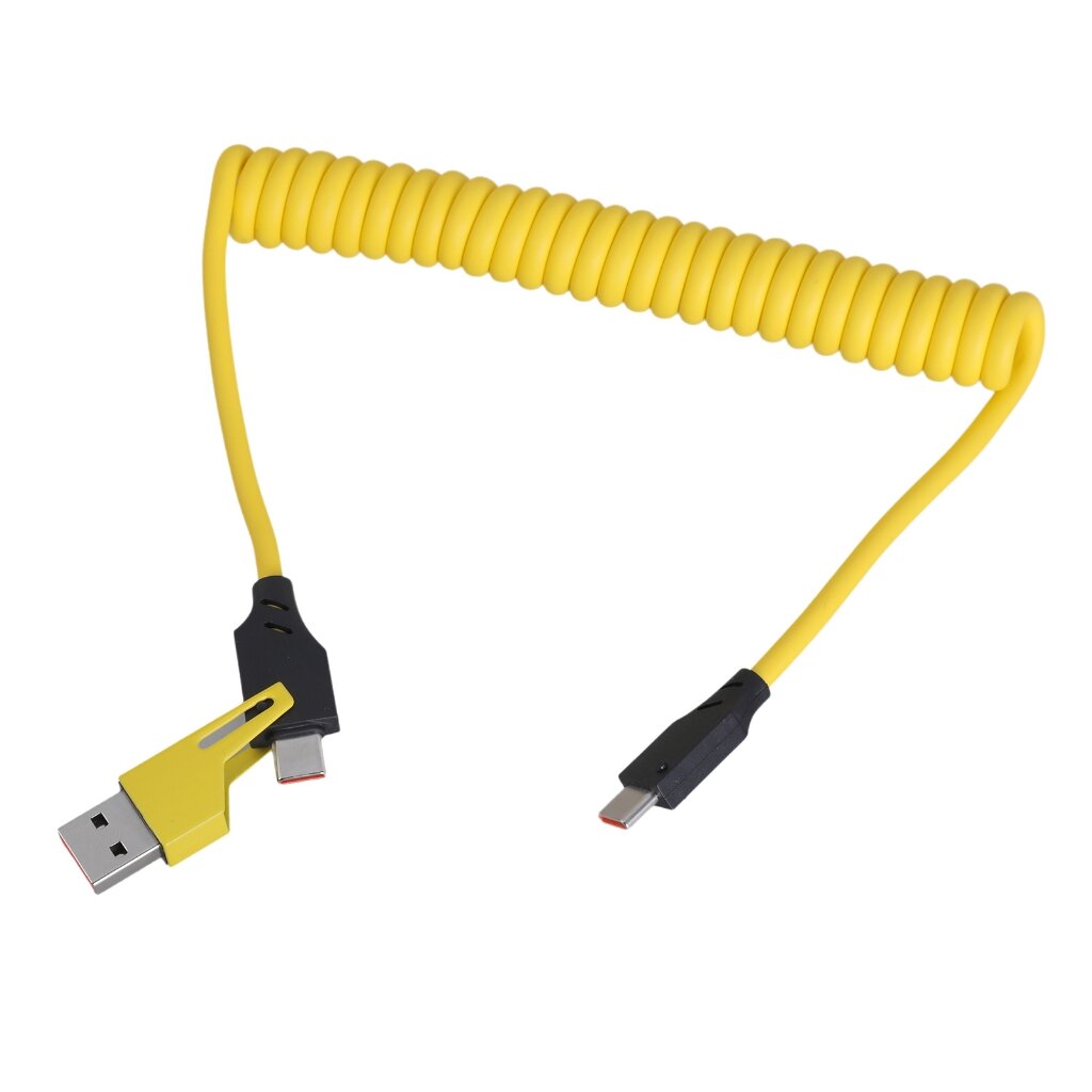 Выдвижной Зарядный Кабель Type C + USB 2-в-1 Мощностью 65 Вт Для Быстрой Зарядки и Передачи Данных 480 Мбит / с Пружинный Провод для Телефонов и Планшетов