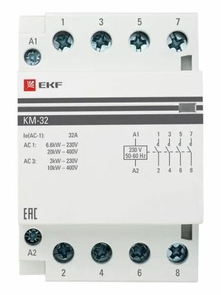 Контактор модульный КМ 32А 4NО (3 мод.) EKF km-3-32-40