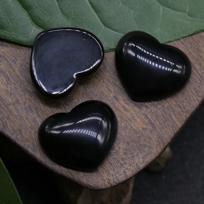 Кабошон из камня 18 мм сердце натуральный агат, кварц Черный, 1piece black agate